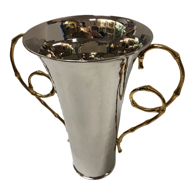 Contemporary l'Objet Nickel Plated Large Vase With Faux Bamboo Handles ...