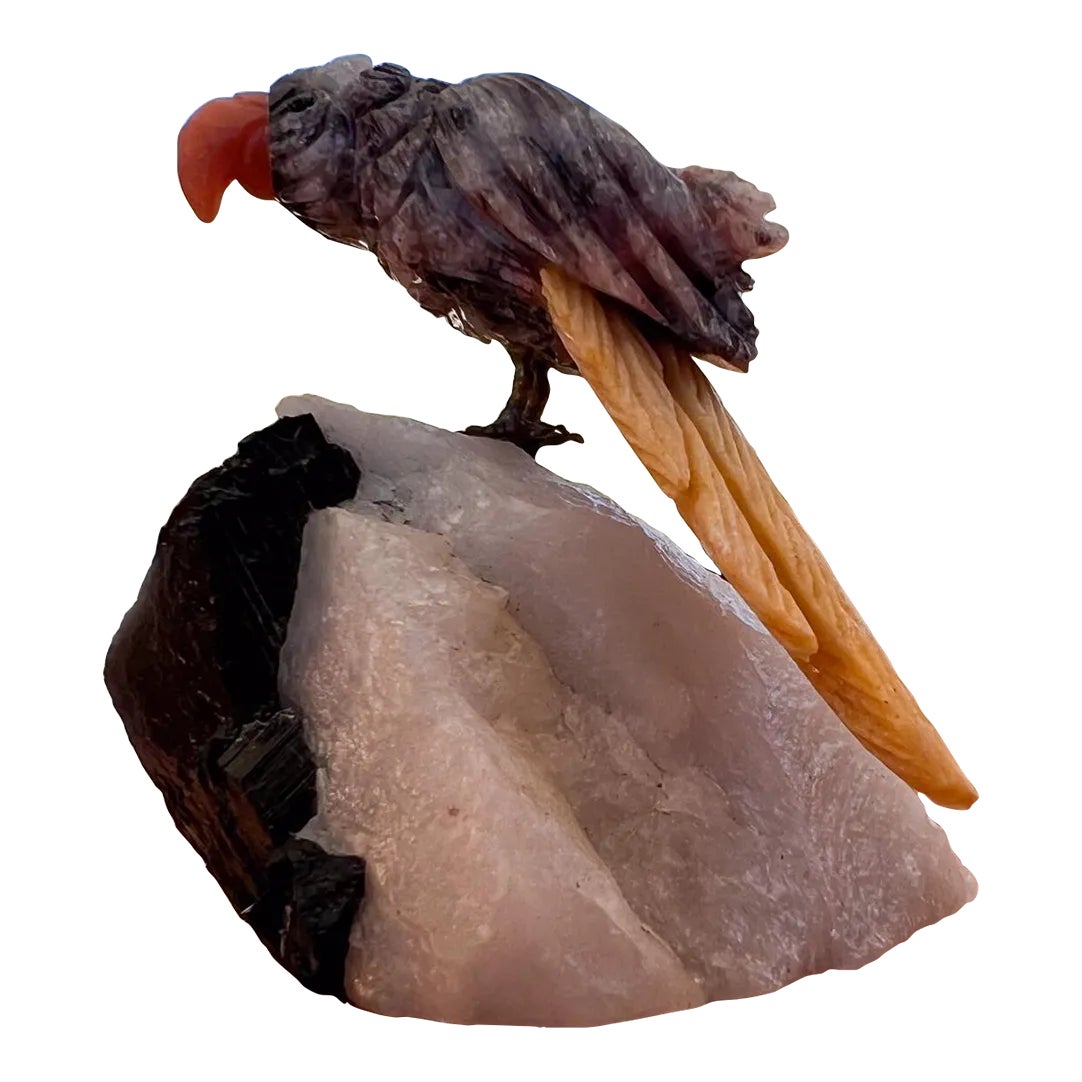 1980s Rock Art Bird Sculpture Colored Quartz Stone | Chairish