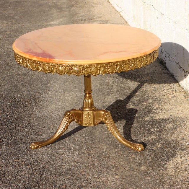 Vintage Louis XV French Round Marble & Brass Coffee Table, 1960s | Chairish