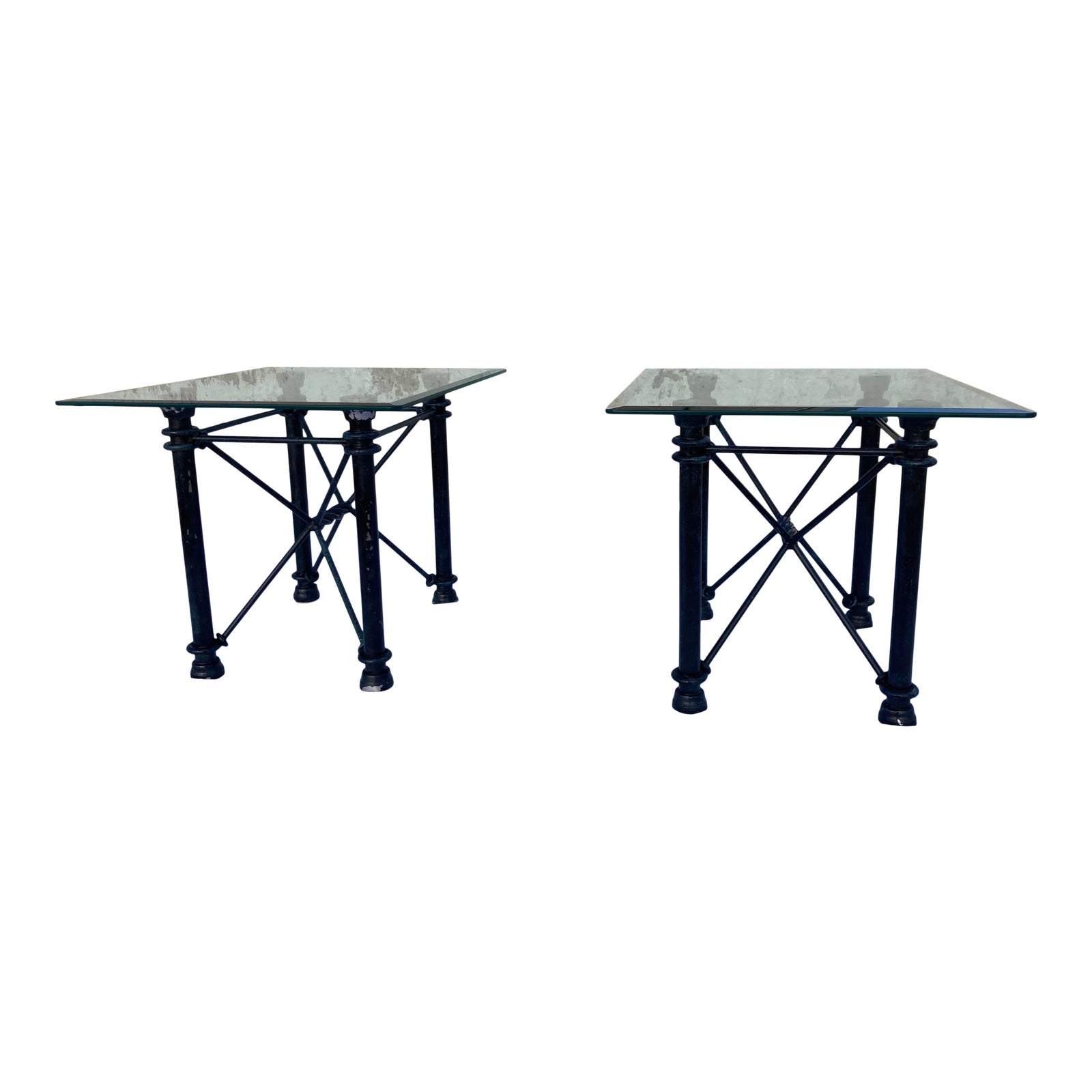 1980s Modern Wrought Iron Rectangular Base Beveled Glass Top Side ...