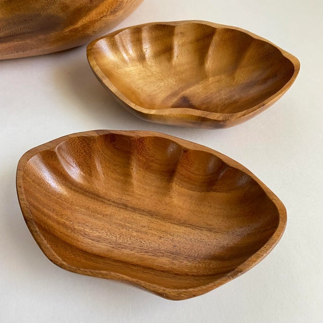 Mid Century 1960s Tiki Monkey Pod Shell Salad Bowls Carved Wood ...