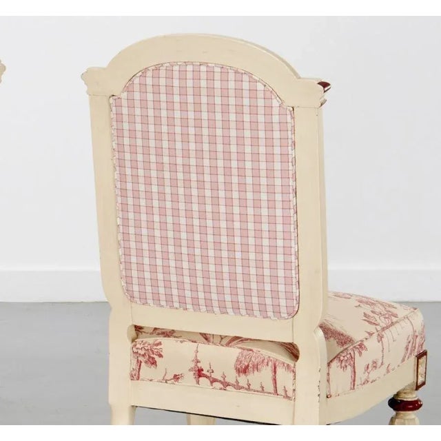 Pair of Antique Victorian Side Chairs - Cream and Red Painted Frame and ...