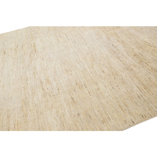 Room Size Modern Gabbeh Style Beige Wool Rug With Solid Motif | Chairish