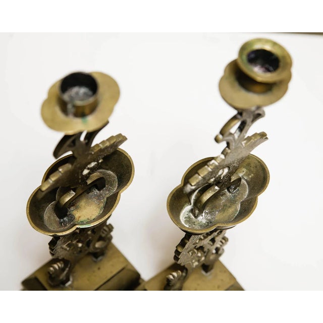 20th Century Brass Chinese Candlestick Holders- a Pair | Chairish