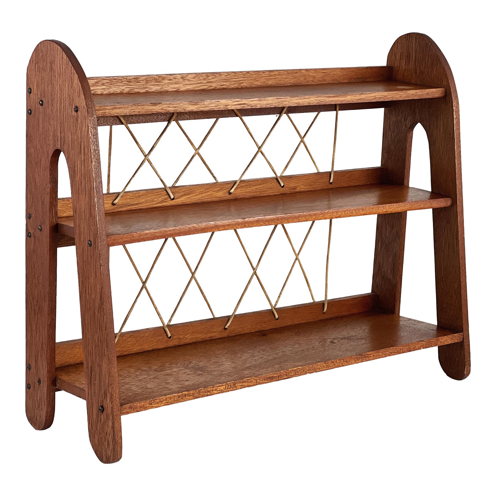 Vintage 1940s Handmade Oak & Mahogany Wood 3-Tier Freestanding Shelf ...