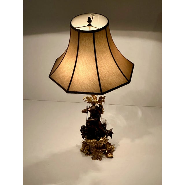 Antique Gilt & Patinated Bronze French Candlestick Lamp With Neptune ...