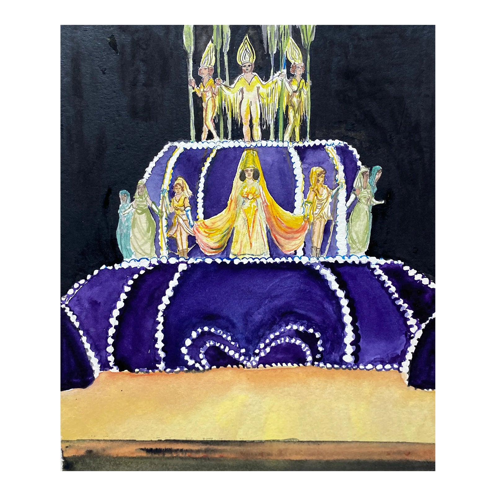 1975 Sue Cohen Hollywood Revue Watercolor | Chairish