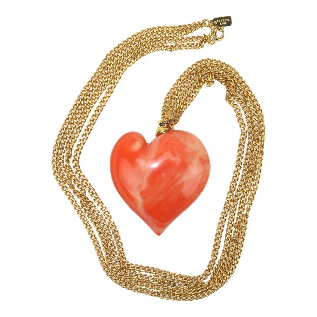 1980's Kenneth Jay Lane Faux Coral Lucite Heart Necklace | Chairish
