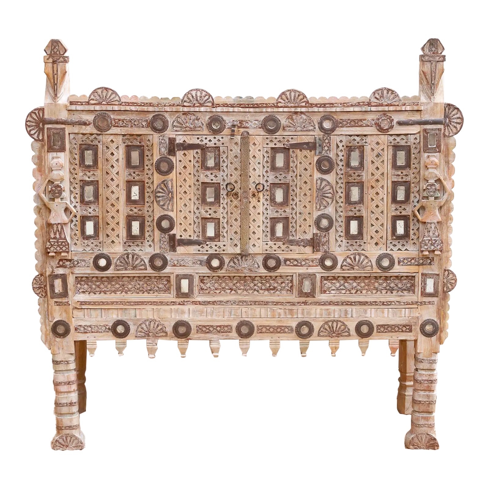 Ornate Indian Damachiya Cabinet W/Mirror Work | Chairish
