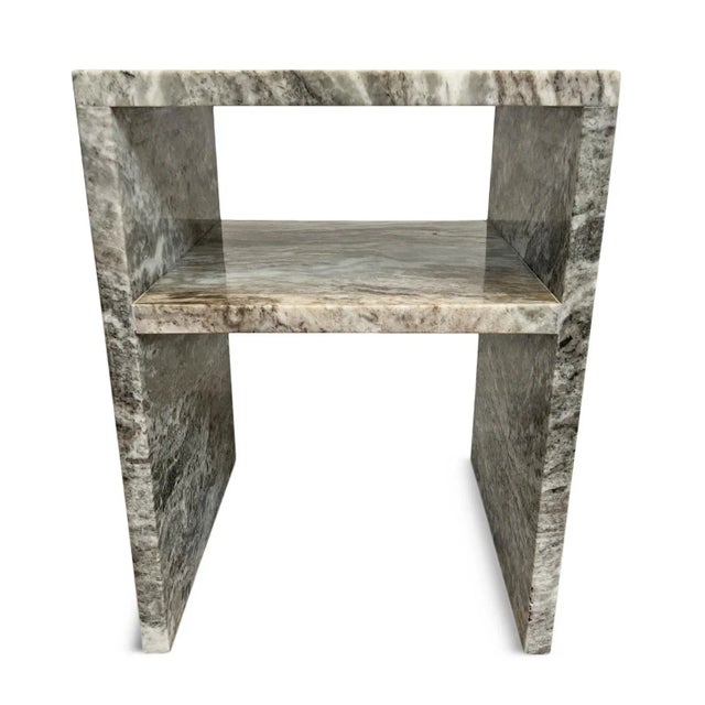 White & Grey Marble Bedside Table | Chairish