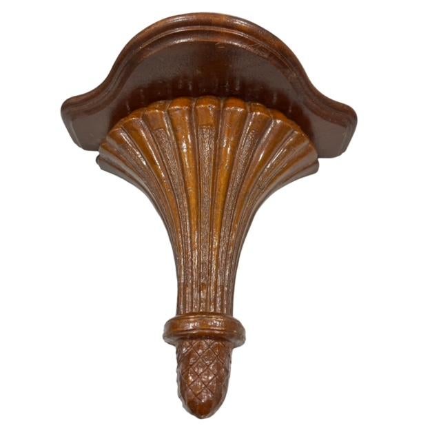 Vintage Solid Wood Stained Carved Fluted Pedestal Wall Sconce Shelves ...