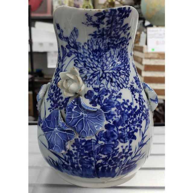 Mid 19th Century English Flow Blue Porcelain Pitcher With Applied ...