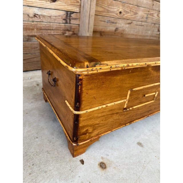 Antique French Country Coastal Wood Greek Key Bamboo Trim Trunk Blanket ...