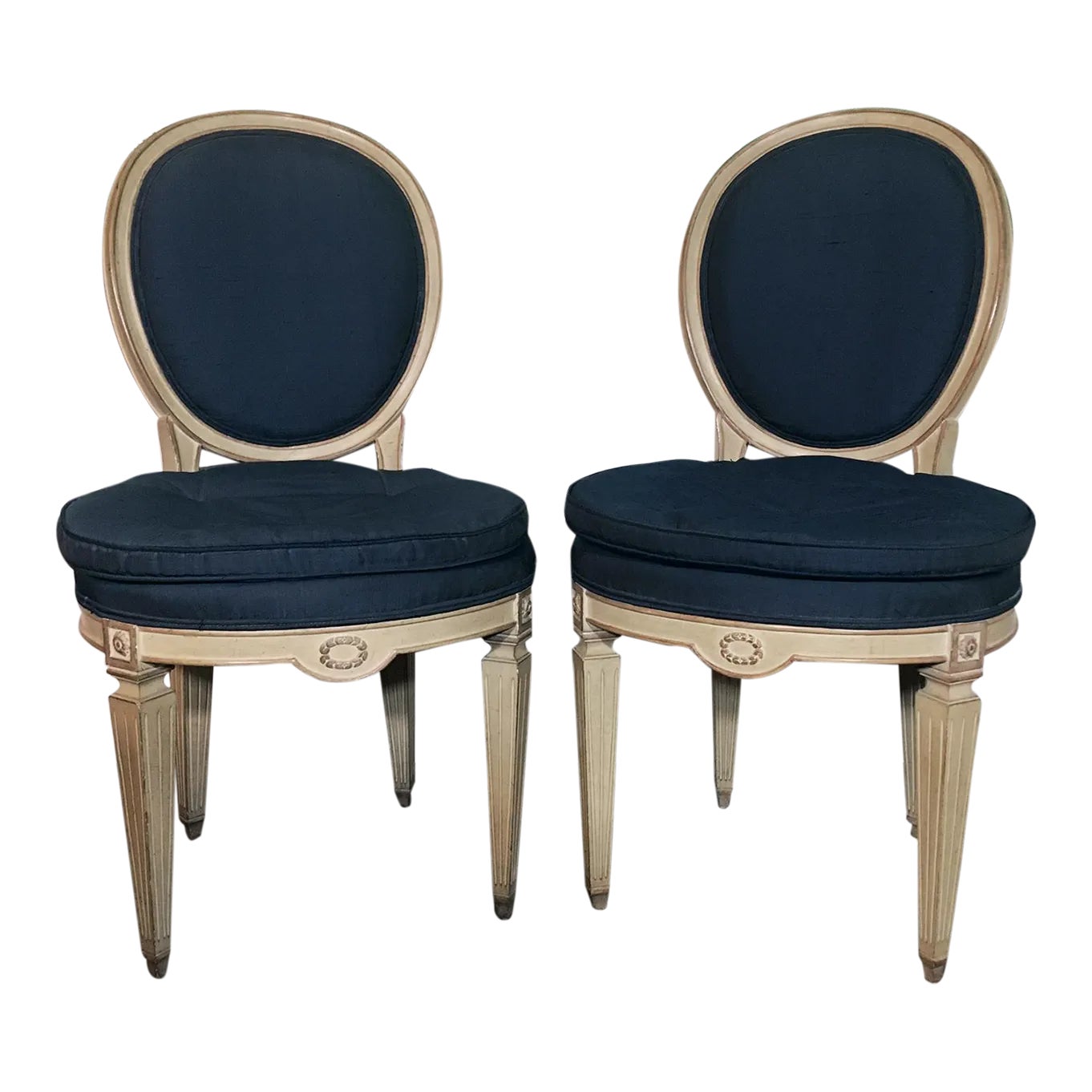 1960s French Balloon Back Silk Upholstered Side Chairs - a Pair | Chairish