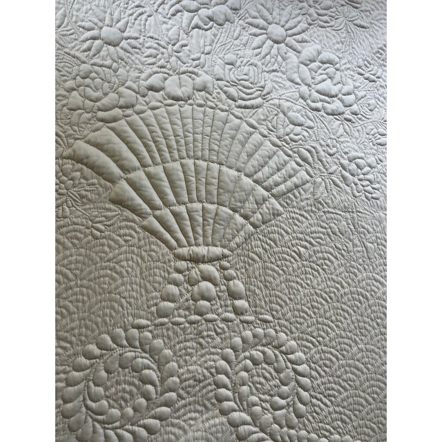 1980s Handmade Hand-Quilted Solid Ivory Quilt With Rod Pocket for Wall-Hanging Option | Chairish