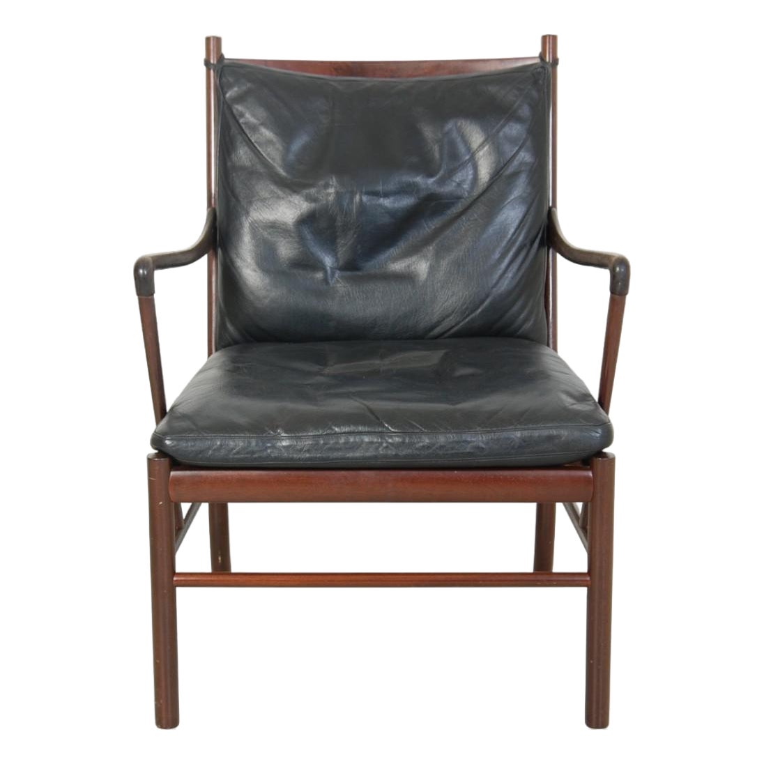 Colonial Chair in Mahogany and Black Leather by Ole Wanscher, 1980s ...