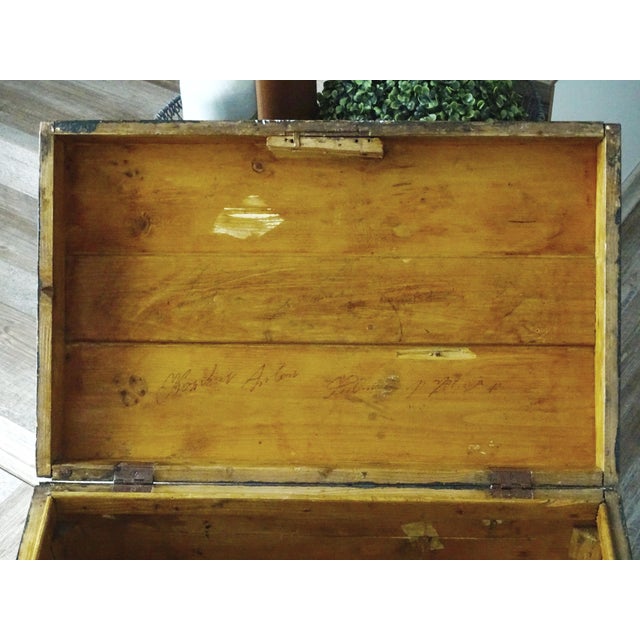 Antique Green Wood Army Chest Trunk, Storage Box | Chairish