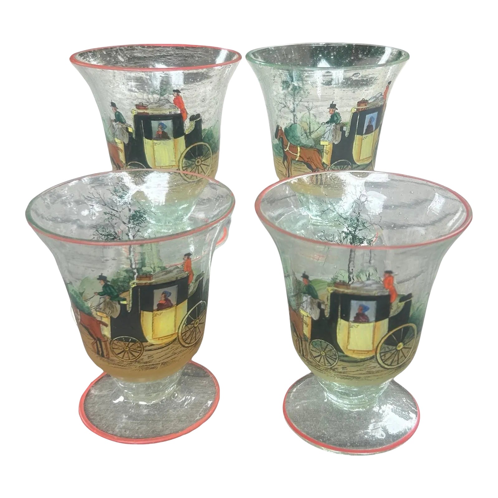 Vintage Horse and Carriage Bullicante Cordial Glasses- Set of 4 | Chairish