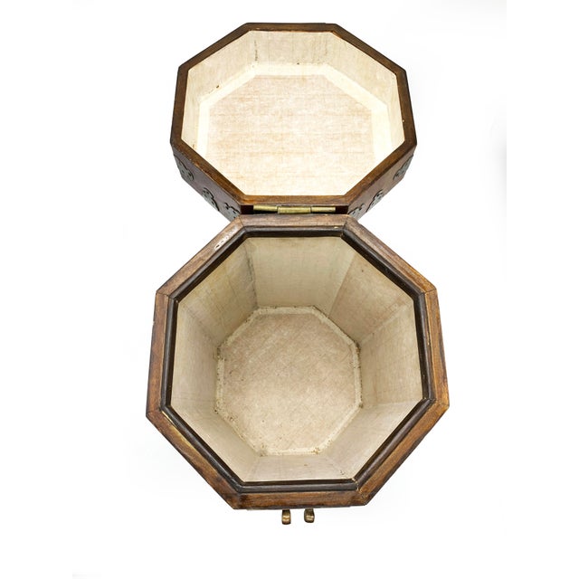 Mid-Century Tall Octagonal Wooden Box With Brass Hardware | Chairish