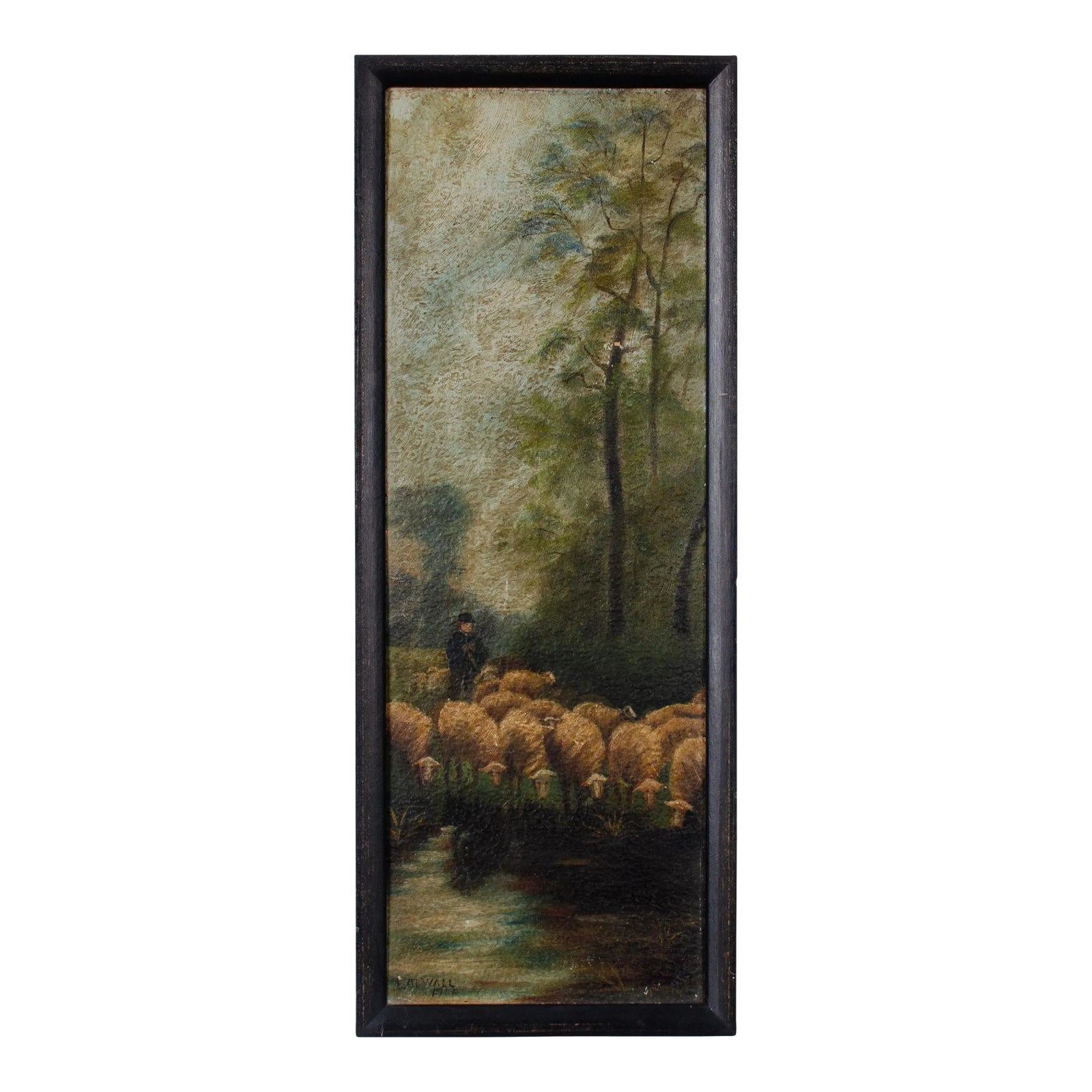 Shepherd and Flock Painting, 1917 | Chairish