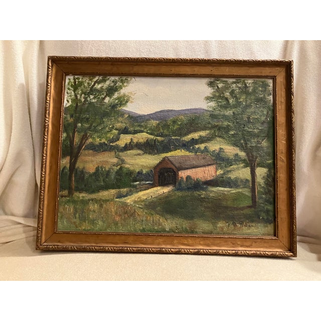 Early 20th Century “The Old Covered Bridge”, Vintage Painting on Artist ...