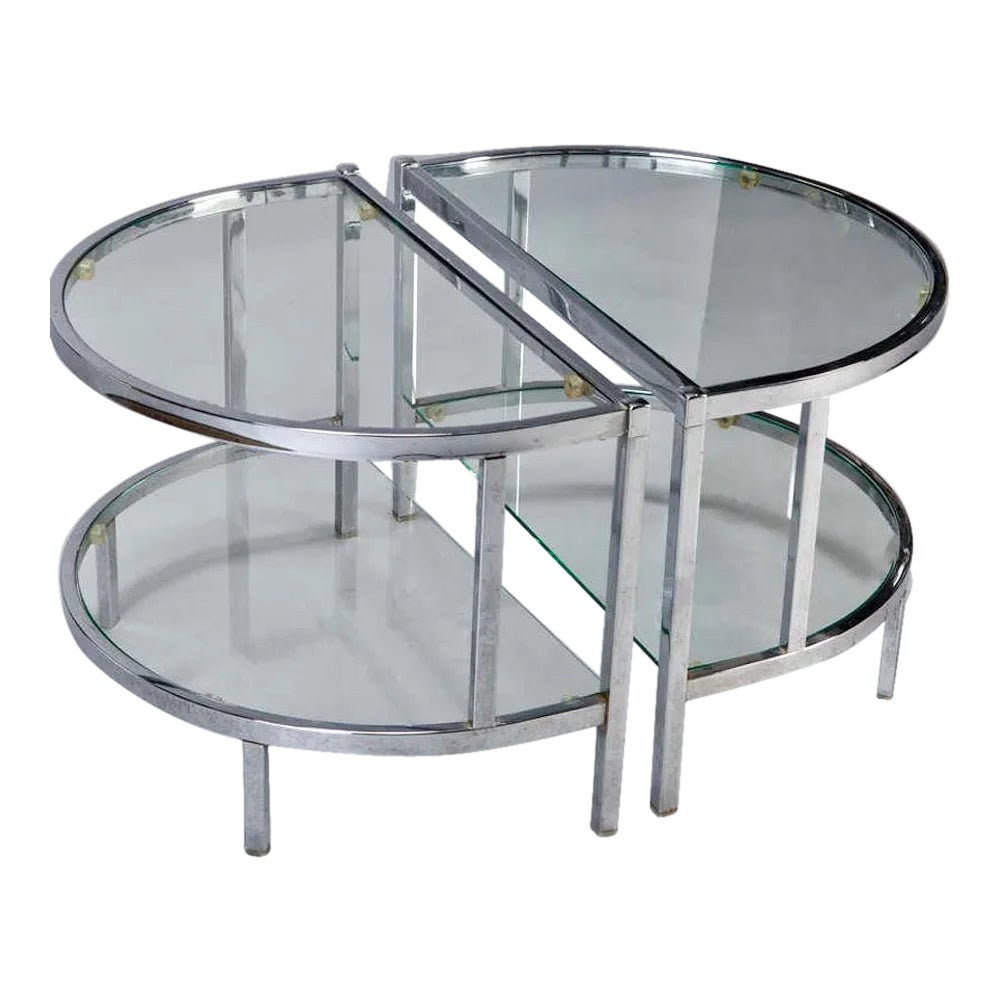 Mid Century Demilune Chrome & Glass Side Tables - Pair | Chairish