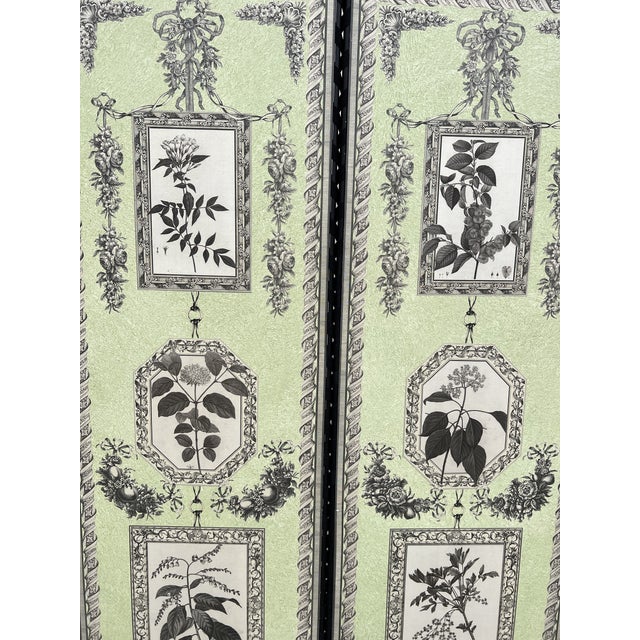 Vintage Floral Botanical Hand-Painted Four Panel Screen | Chairish