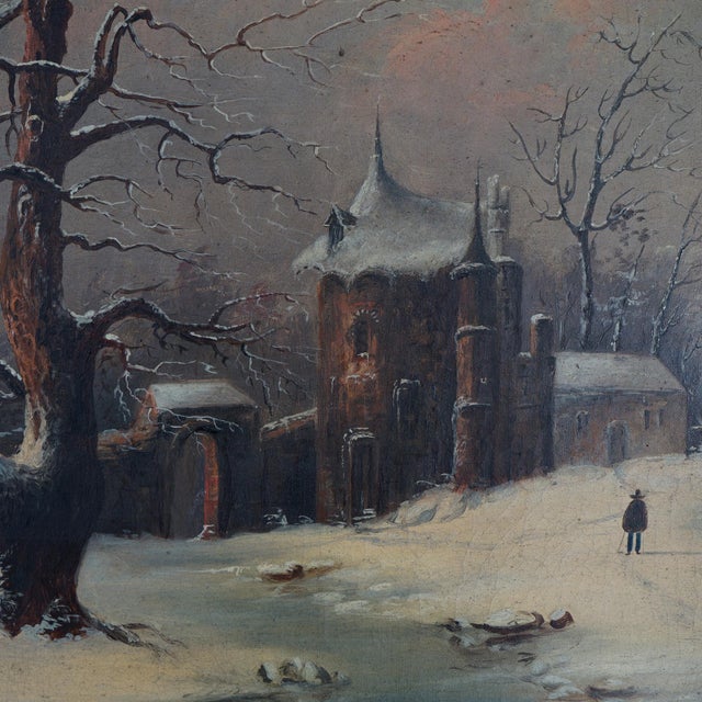 Antique Oil Painting Winter Landscape Painting with Ice Skaters in ...