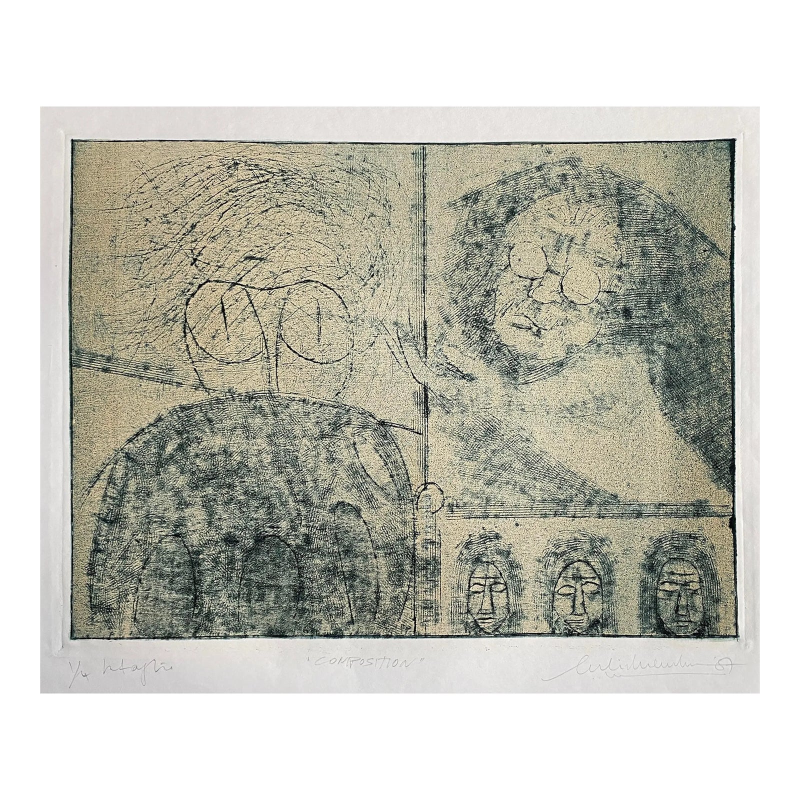 1987 "Composition" Modern Intaglio | Chairish