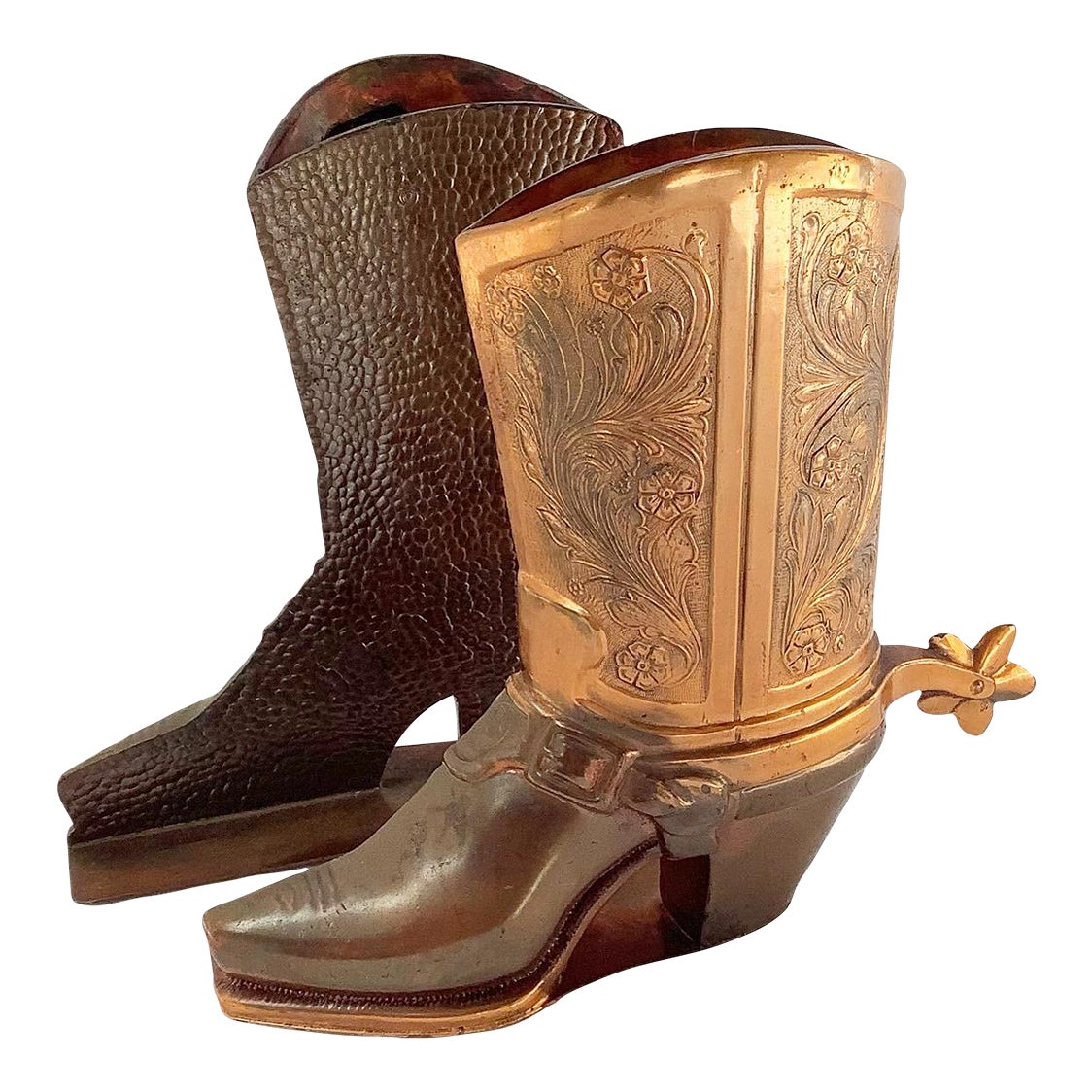 Vintage Metal Cowboy Boot Bookends/Vases | Chairish