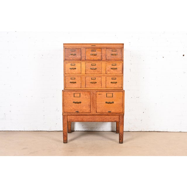 Antique Arts & Crafts Tiger Oak 11-Drawer Library Card Catalog File ...