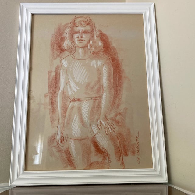 1960s Vintage French Style Woman Portrait Sketch Signed Lyn Gardner ...