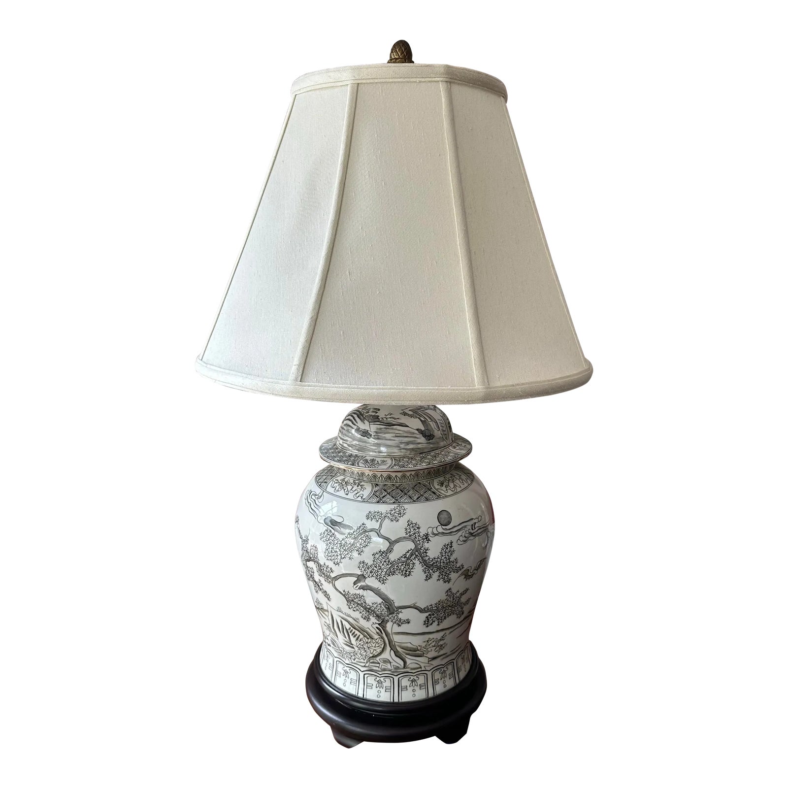 Large Vintage Chinese Chinoiserie Porcelain Ginger Jar Table Lamp With ...