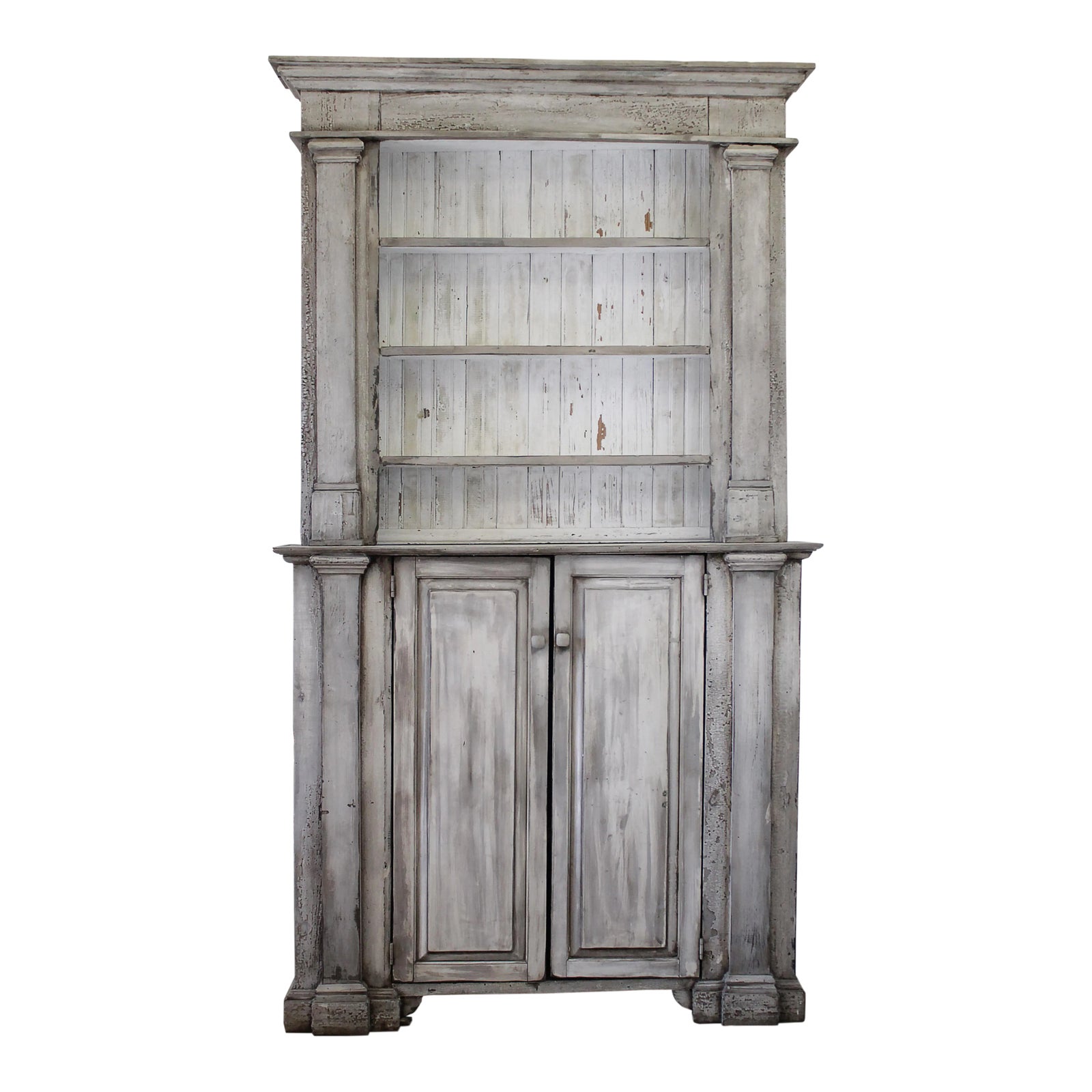Antique Primitive Style 2 Part Display Cabinet | Chairish
