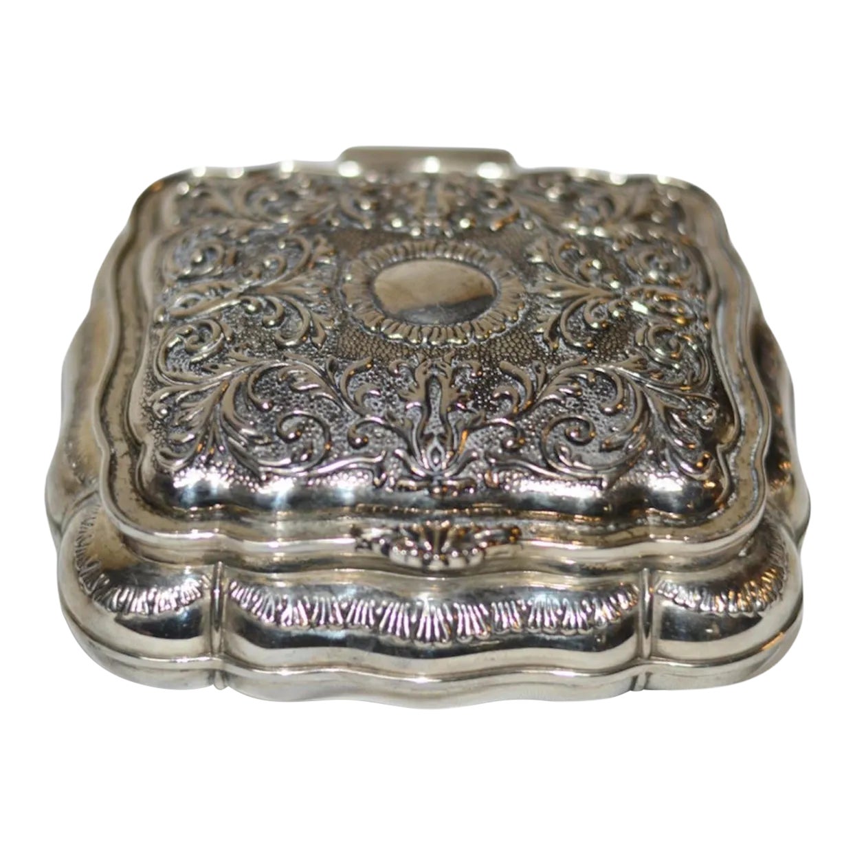 Victorian Silver Plated Velvet Lined Jewelry Box | Chairish