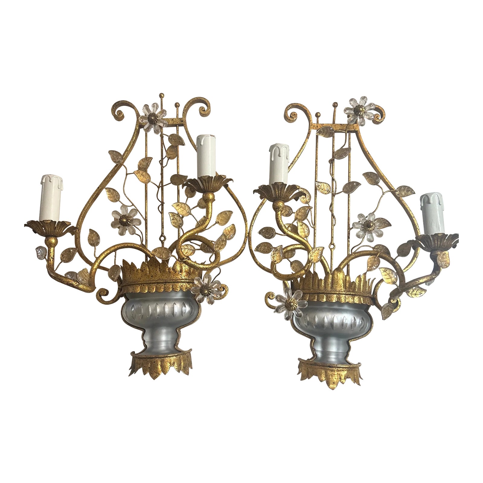 Sherle Wagner Maison Bagues Harp Back Crystal Sconces | Chairish