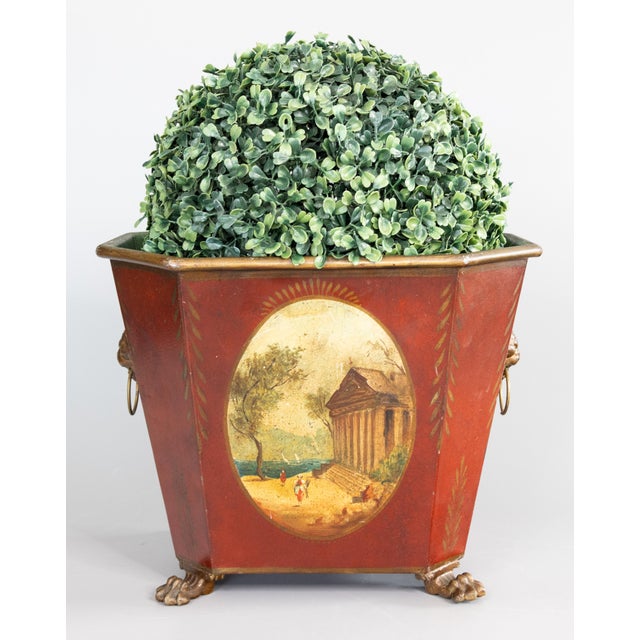 Antique French Napoleon III Style Red Tole Footed Cachepot Planter Lion ...