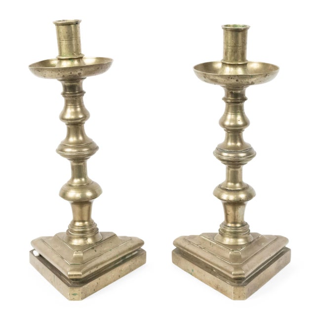 English Country Pewter Candlesticks - A Pair | Chairish