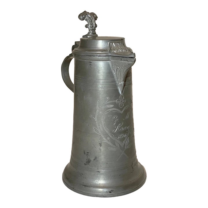 Rare Antique 1876 1 Liter Handmade Engraved Pewter Flagon Tankard ...
