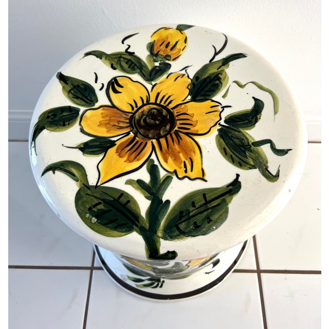 Large Vintage Hand Painted Flower Garden Stool | Chairish