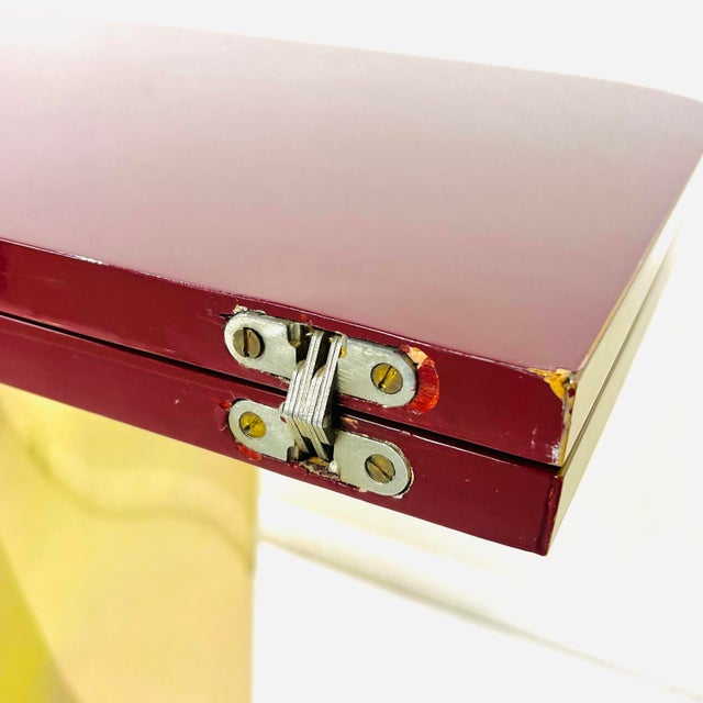 1980s Brass & Garnet Lacquer Flip Top Console Table | Chairish