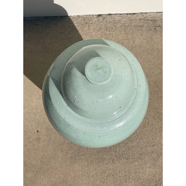 Extra-Large Ceramic Jade Green Lidded Ginger Jar | Chairish