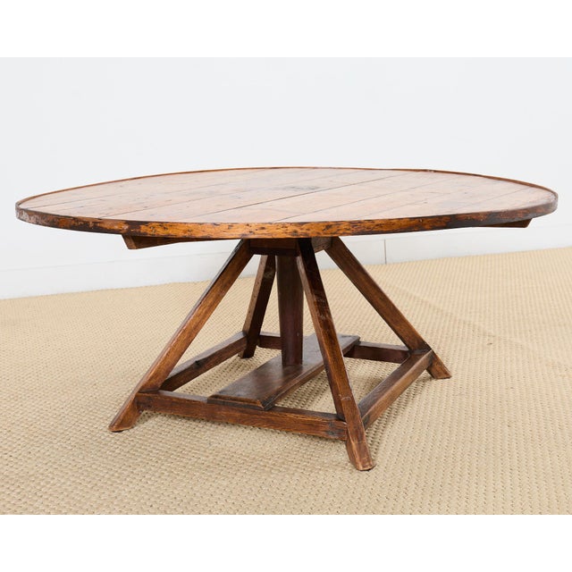 Weathered Country Italian Pine Round Farmhouse Dining Table | Chairish