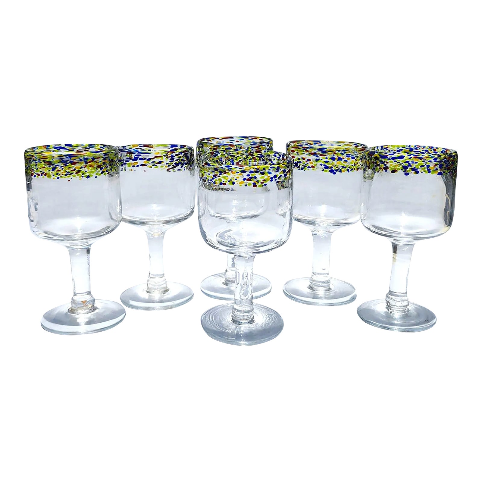 Vintage Hand Crafted Mexican Confetti Glass Wine Goblets, Set of 6 ...