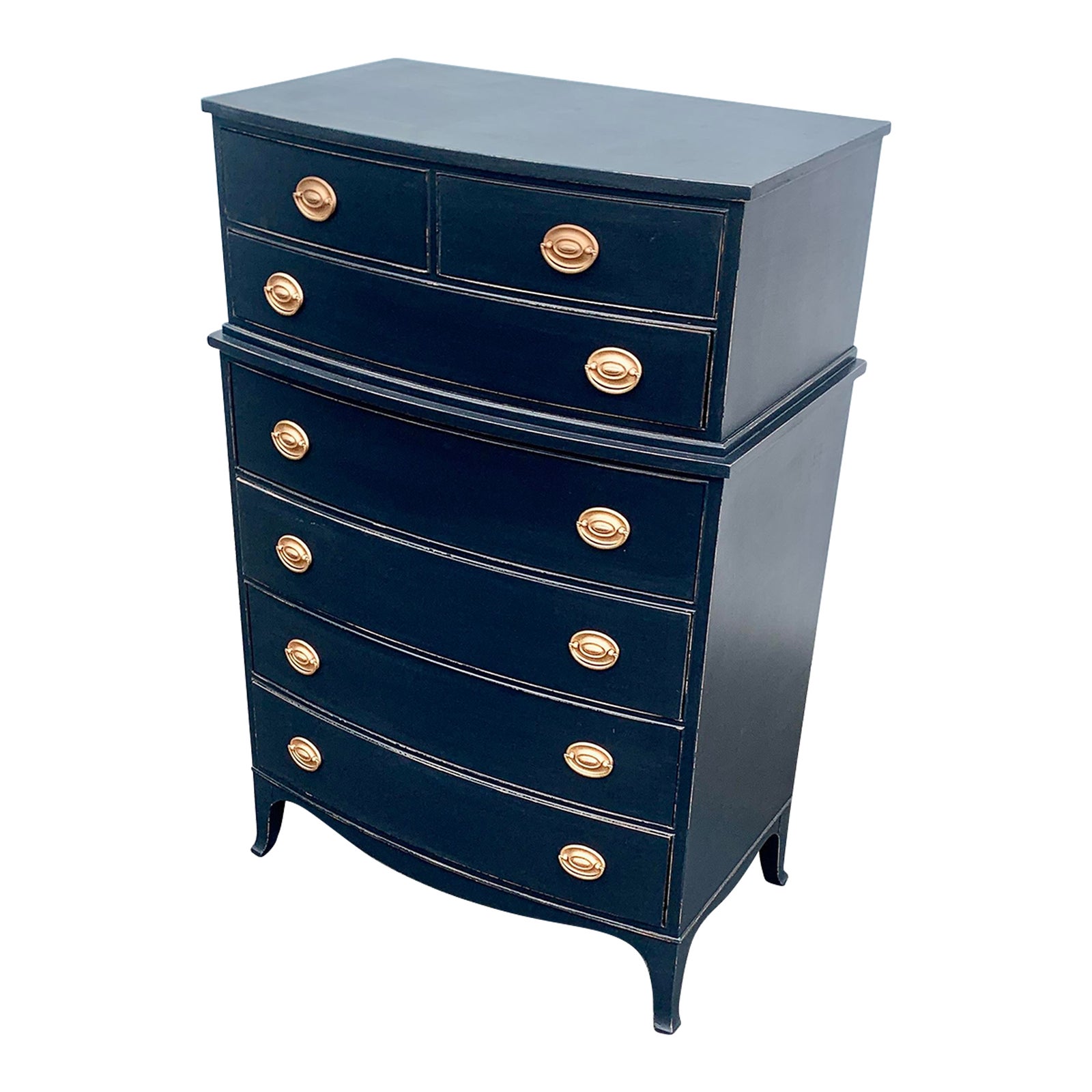 1940s Hepplewhite Highboy Dresser in Black | Chairish