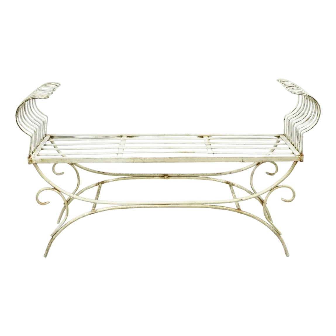 Mid 20th Century Vintage Hollywood Regency White Wrought Iron Curule X ...