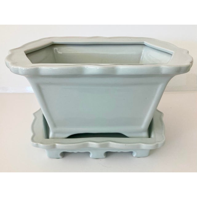 Glazed Chinese Ceramic Cachepot With Lower Water Tray #2 | Chairish