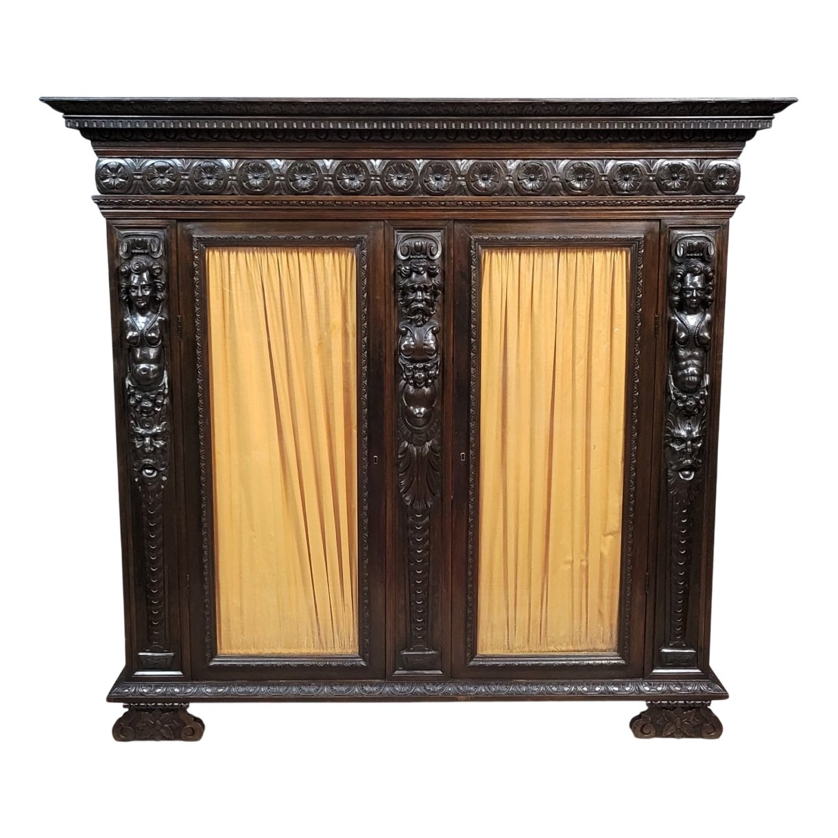 Italian Library with Renaissance-Style Caryatids in Blackened Wood ...
