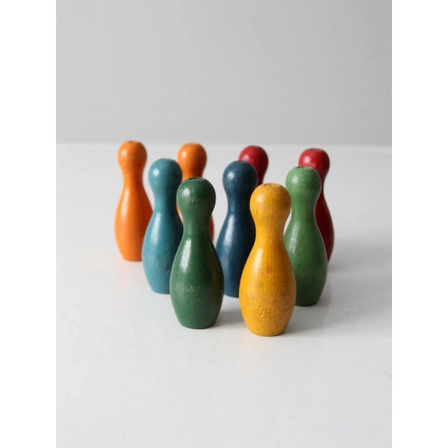 Vintage Colorful Wooden Skittles Tabletop Bowling Game | Chairish