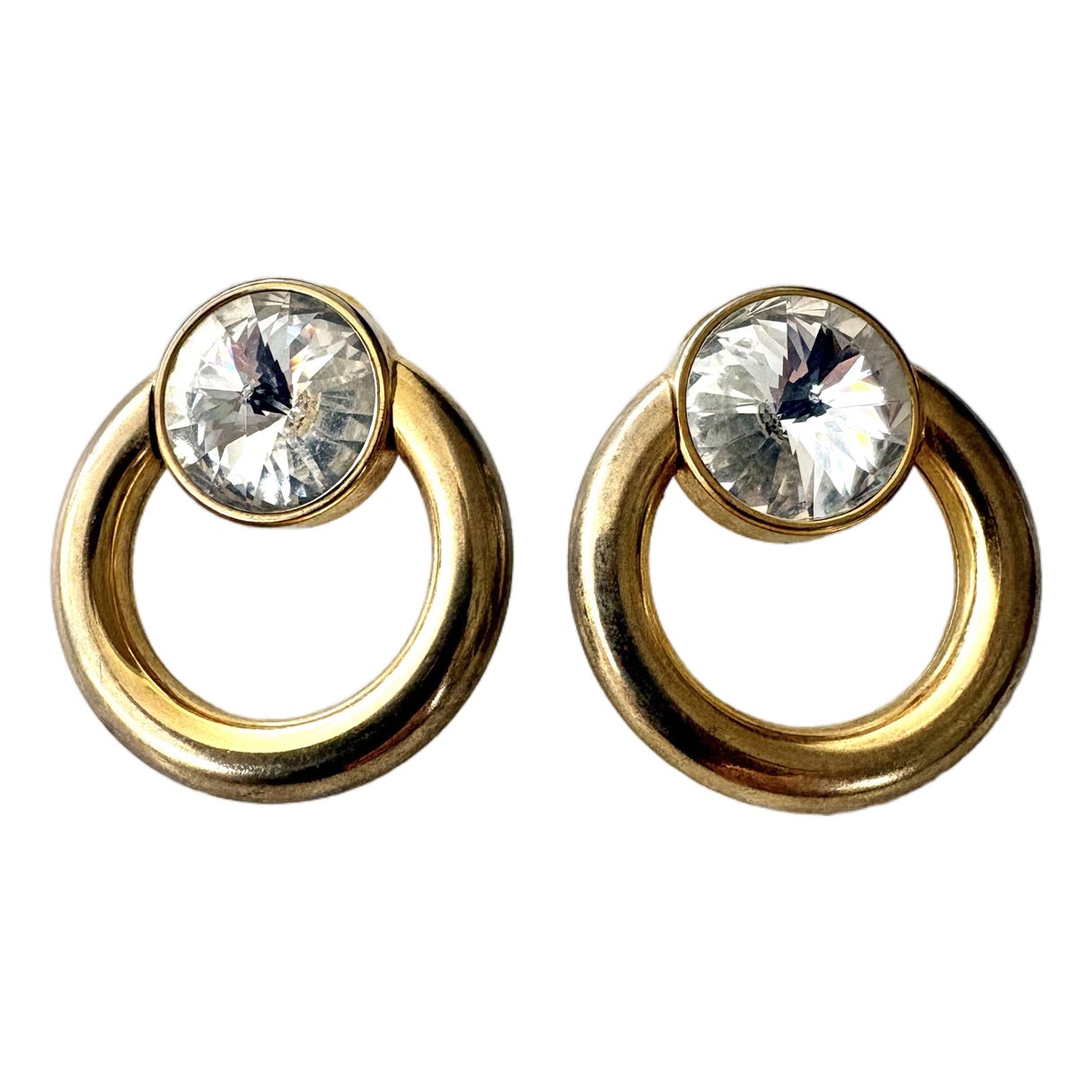 1980s Gold Plated Rivoli Crystal Door Knocker Earrings, | Chairish